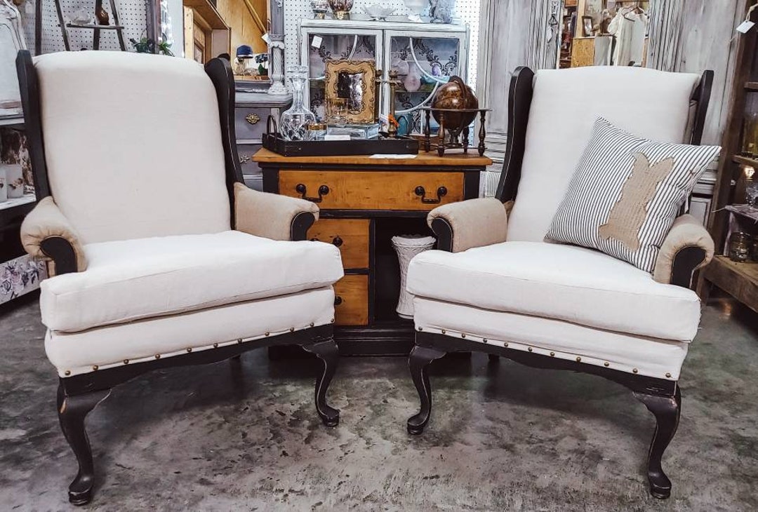 Refinished Deconstructed Wingback Chair: Burlap & Drop Cloth - Etsy