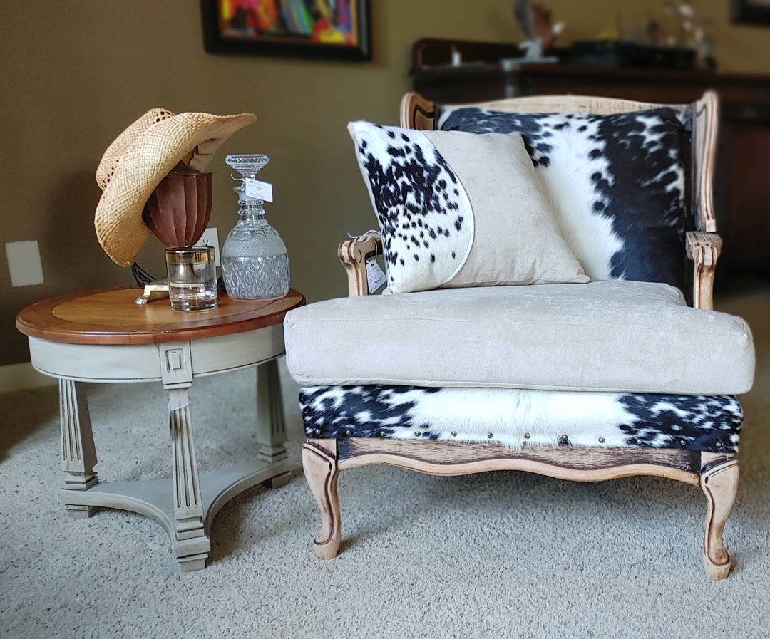 Sold*cowhide and Chenille Deconstructed Wingback Chair*cowboy Chair ...