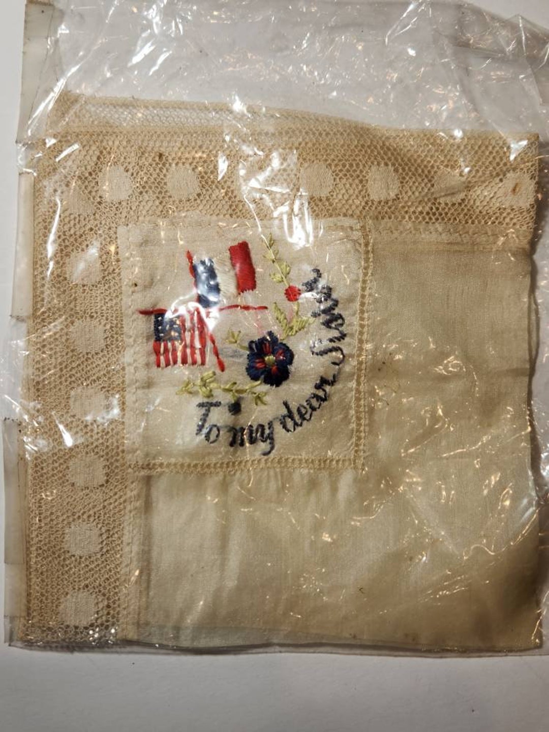 Antique WW1 Souvenir De France Sisters Silk and Lace Handkerchief - Etsy