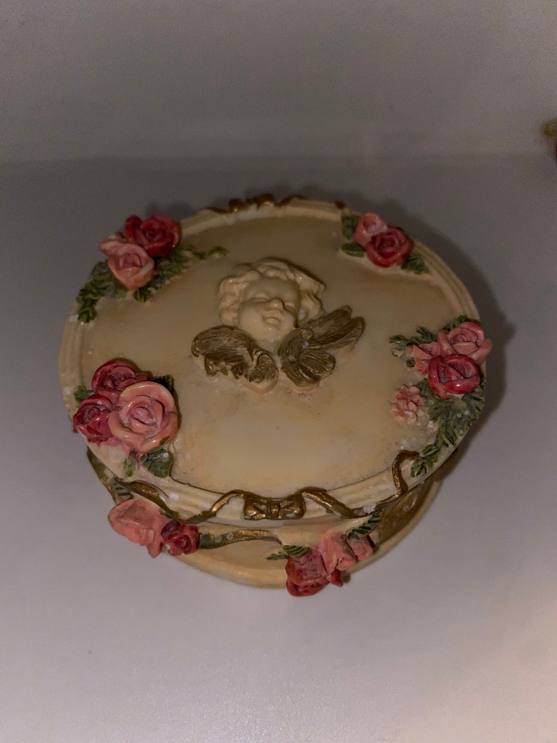 Resin Angel & Roses Circular Trinket Box - Etsy