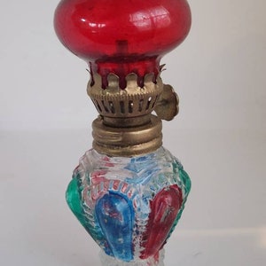 Vintage 1950s MCM Ruby Red Chimney Miniature Multi-colored Base Oil ...