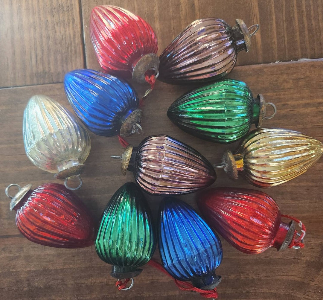 Vintage Kugel 3" Mercury Glass Ribbed Tear Drop Shaped Ornaments - Etsy