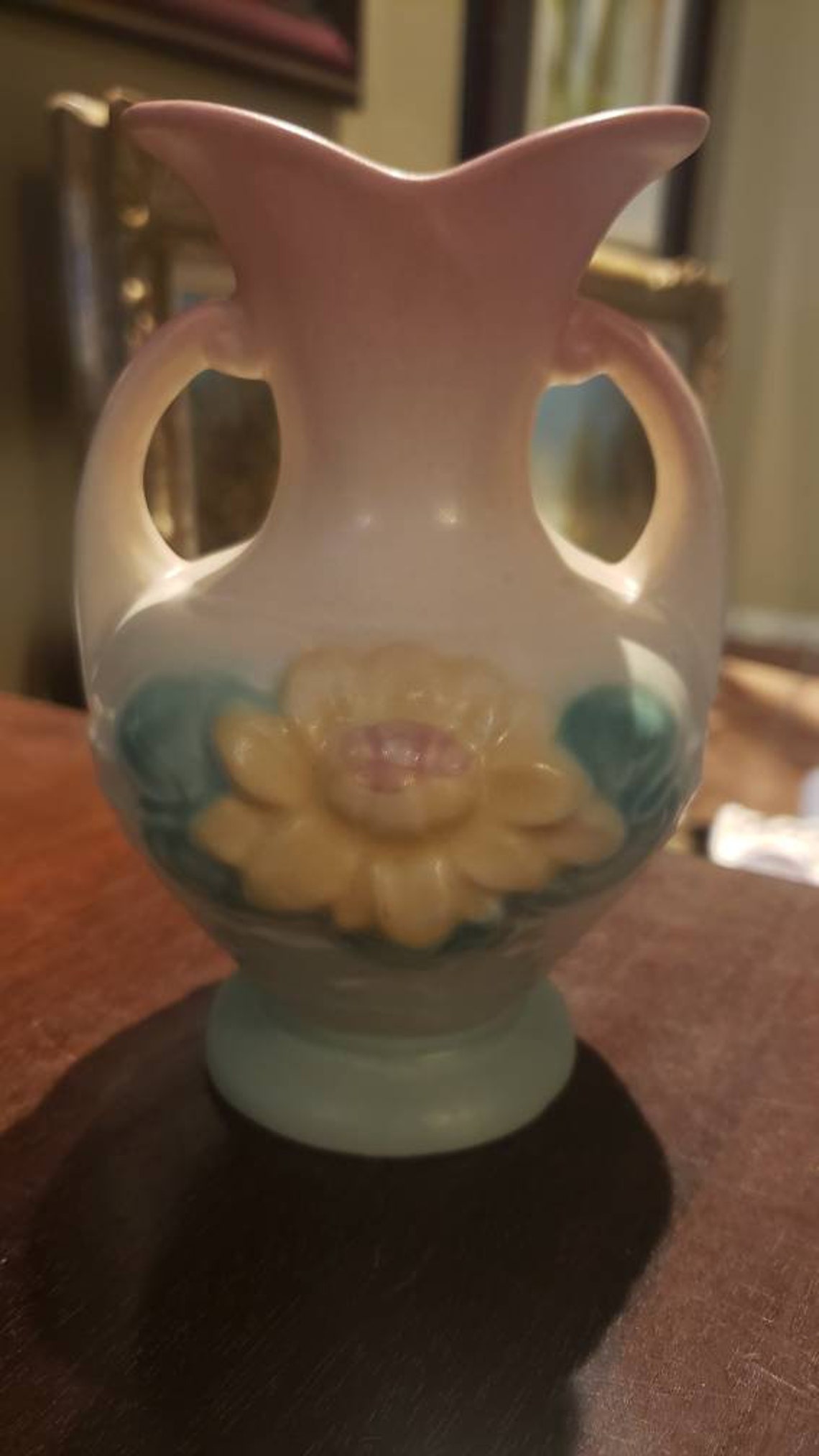 1940s Double-handled Hull Vaseusa Hull Art Potterymagnolia Pink Floral ...