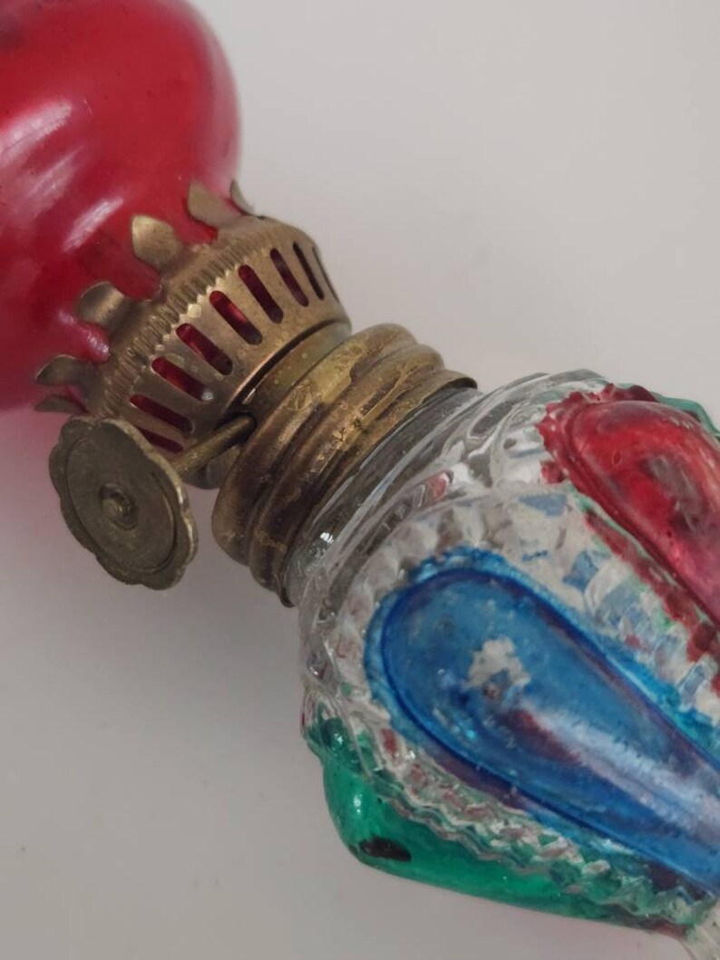 Vintage 1950s MCM Ruby Red Chimney Miniature Multi-colored Base Oil ...
