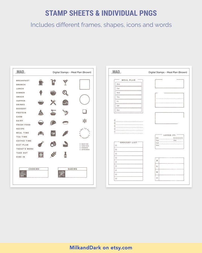 Meal Planner Digital Icon Stickers for Journal Widget - Etsy