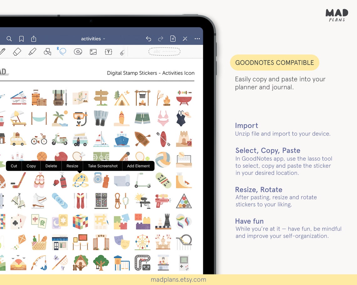 Activities Icons Digital Stickers for Planner Hobbies and - Etsy