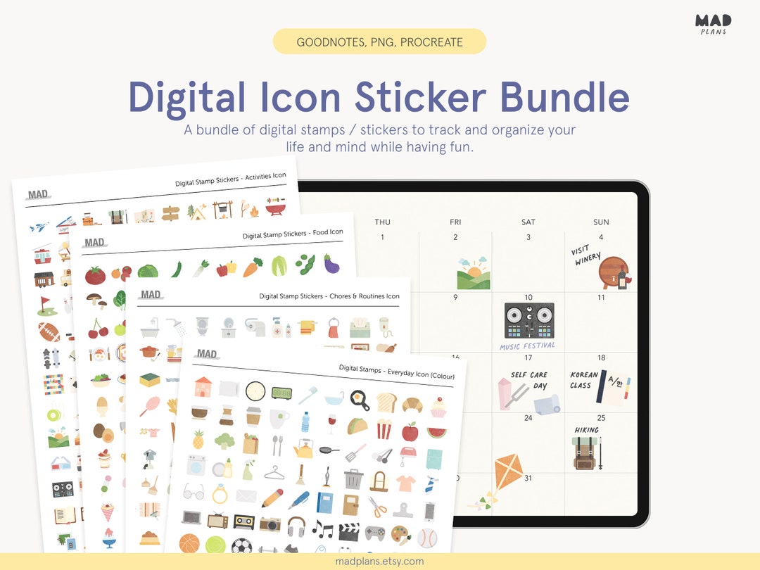 Digital Icon Sticker Bundle – Goodnotes Sticker, Individual Pngs ...