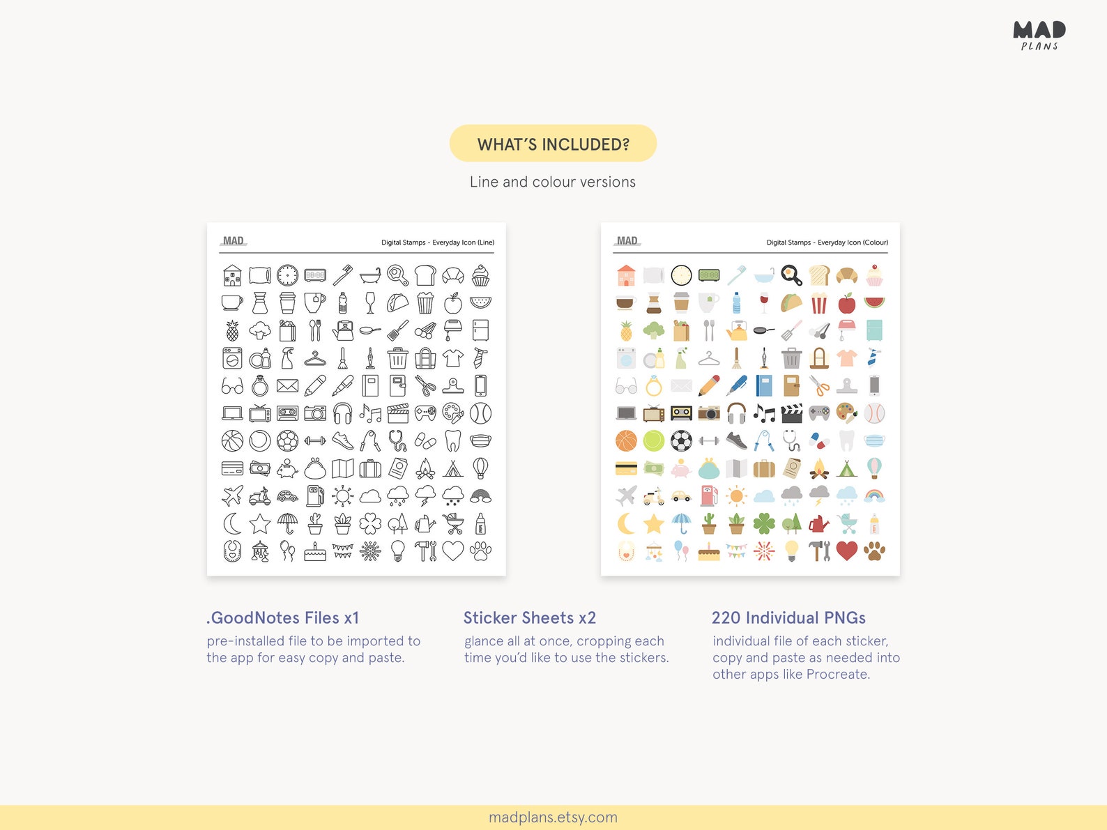 Everyday Icons Digital Sticker - Goodnotes Sticker Book - Individual ...