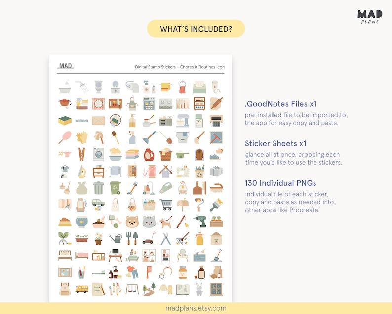 Chores & Routines Icon Digital Stickers Goodnotes Sticker - Etsy