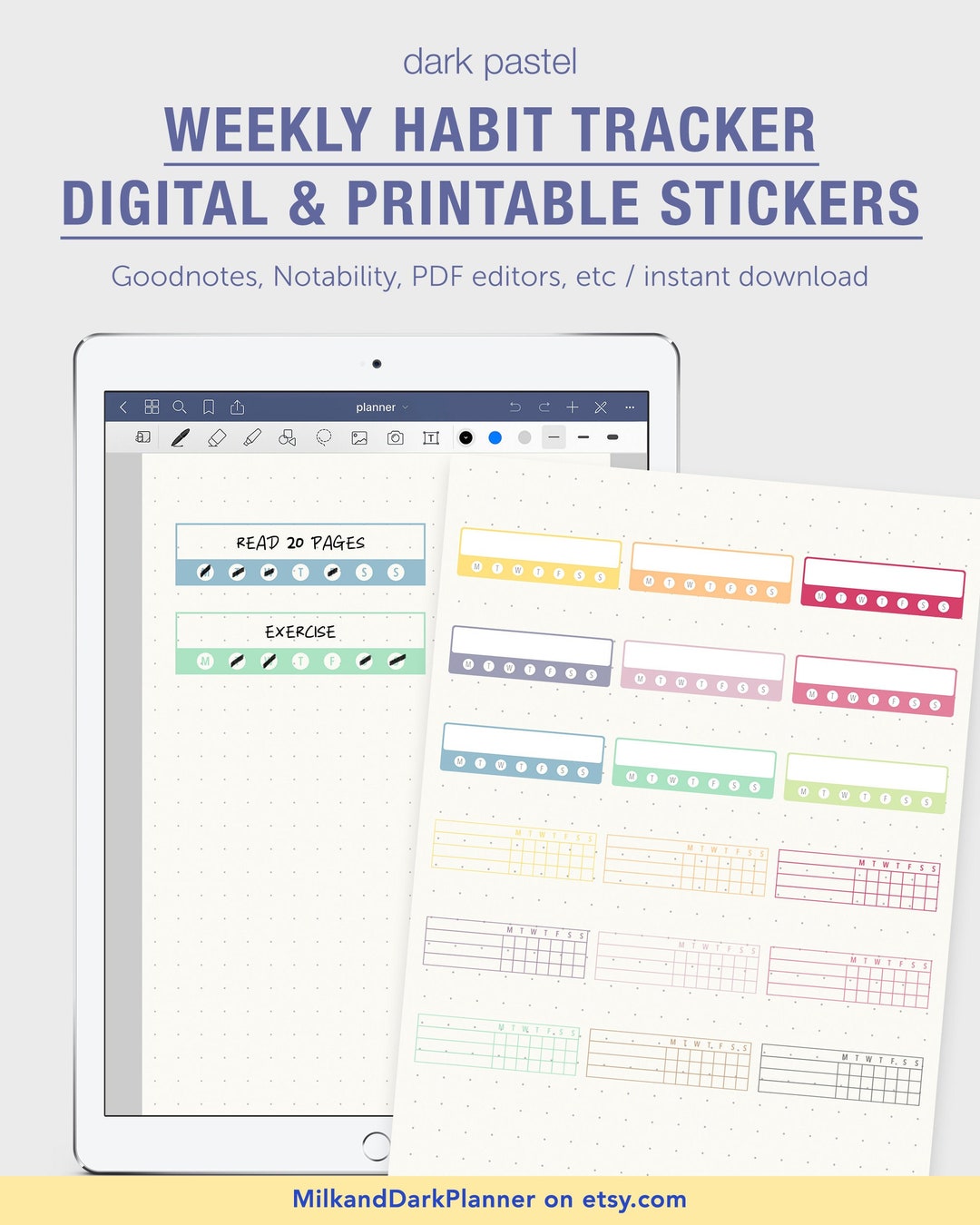 Weekly Habit Tracker Stickers, Weekly Tracker, Planner Sticker, Pastel ...