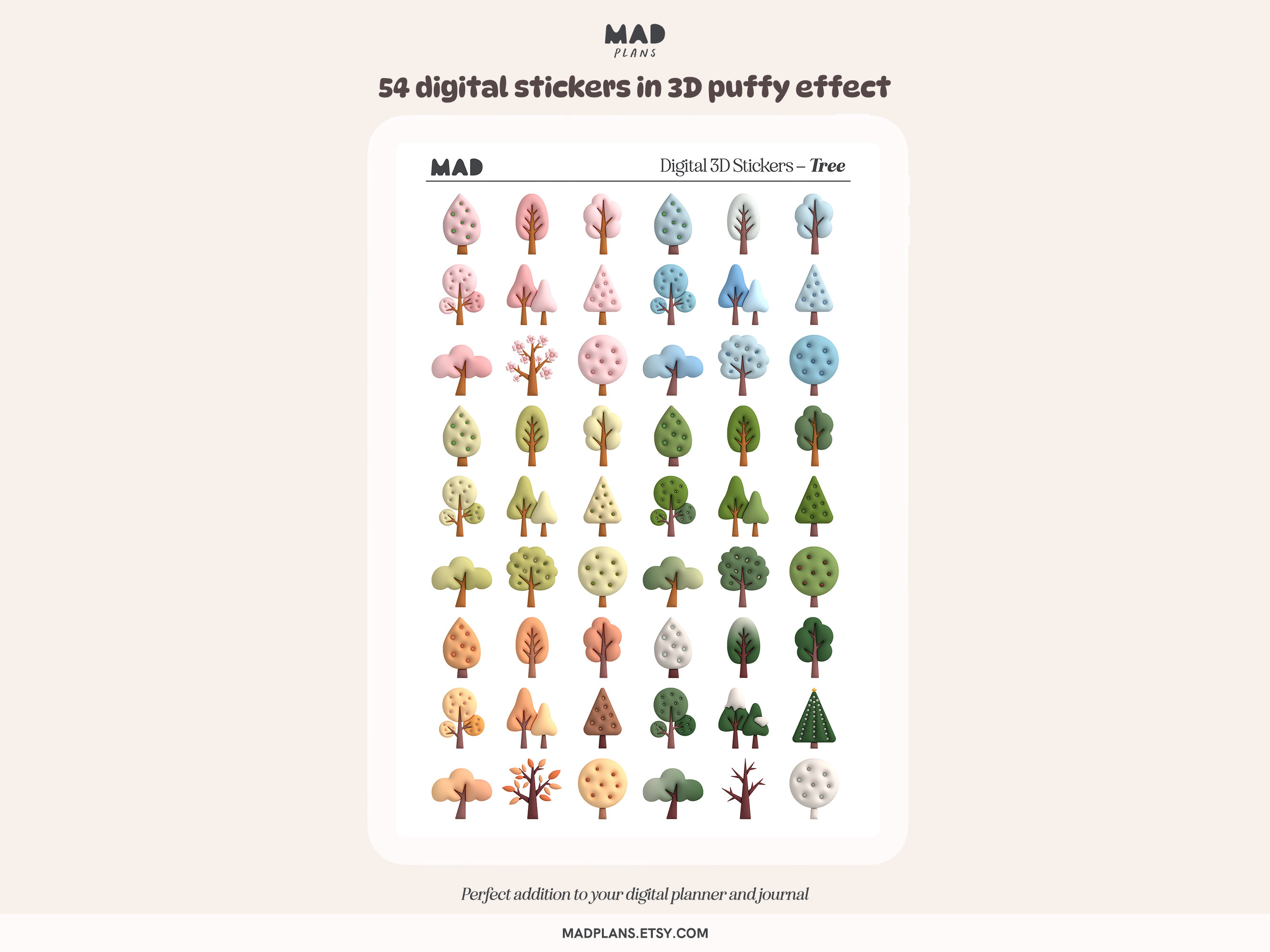 Tree Deco - 3D Digital Planner Stickers - Planning Essential Goodnotes ...