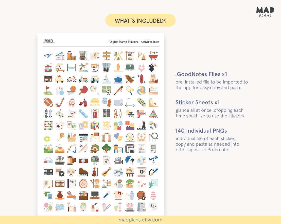 Activities Icons Digital Stickers for Planner Hobbies and - Etsy