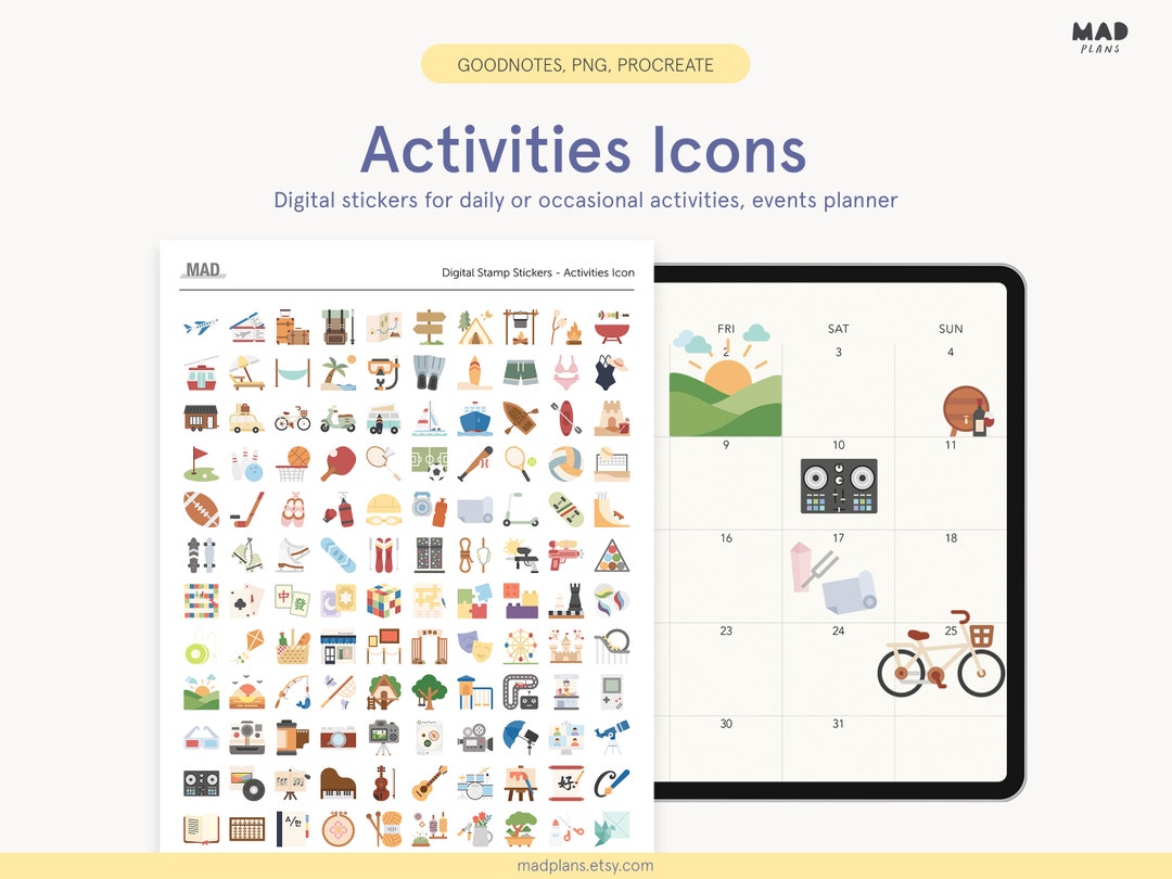 Activities Icons Digital Stickers for Planner, Hobbies and Leisure ...