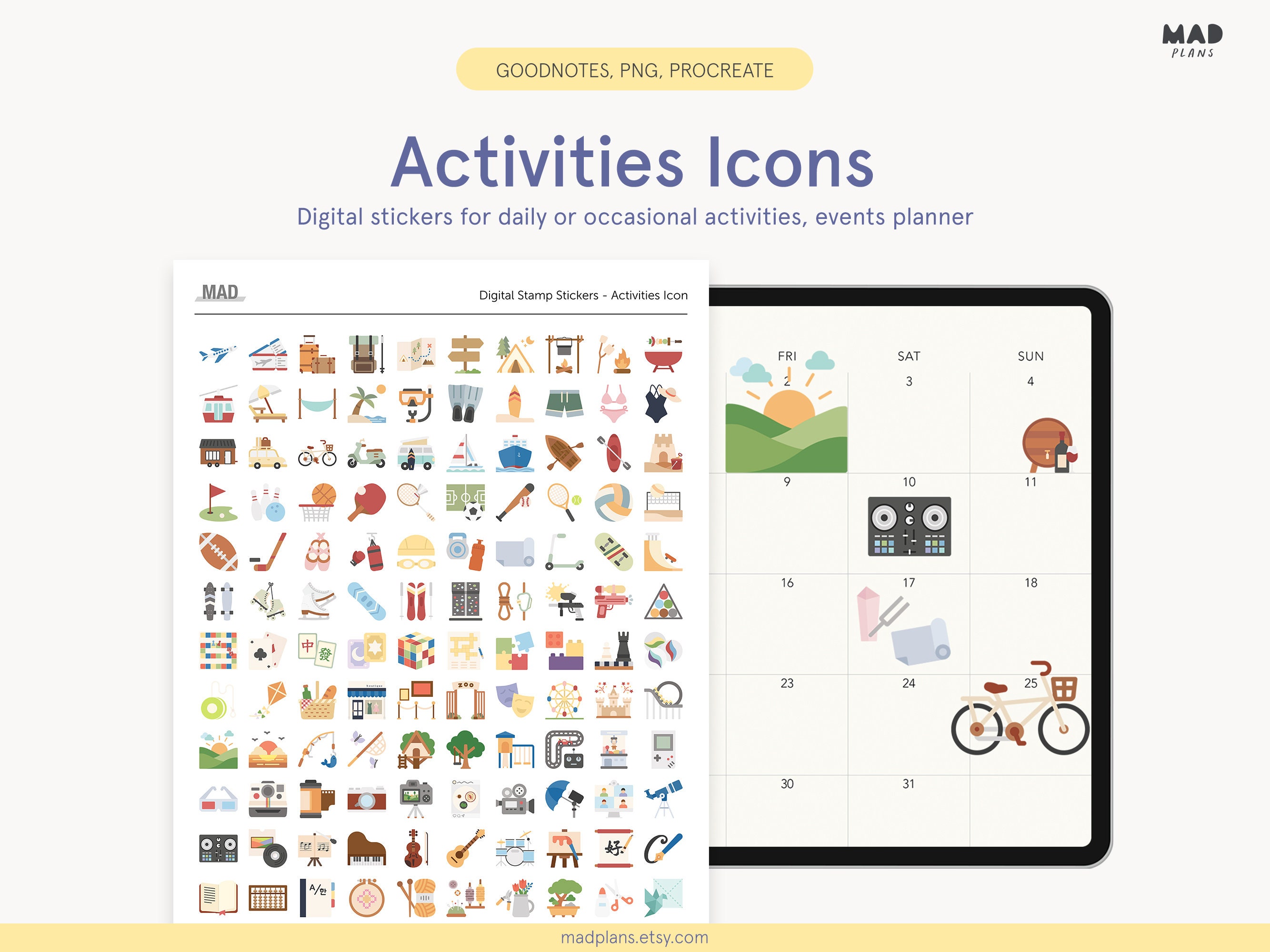 Activities Icons Digital Stickers for Planner, Hobbies and Leisure ...