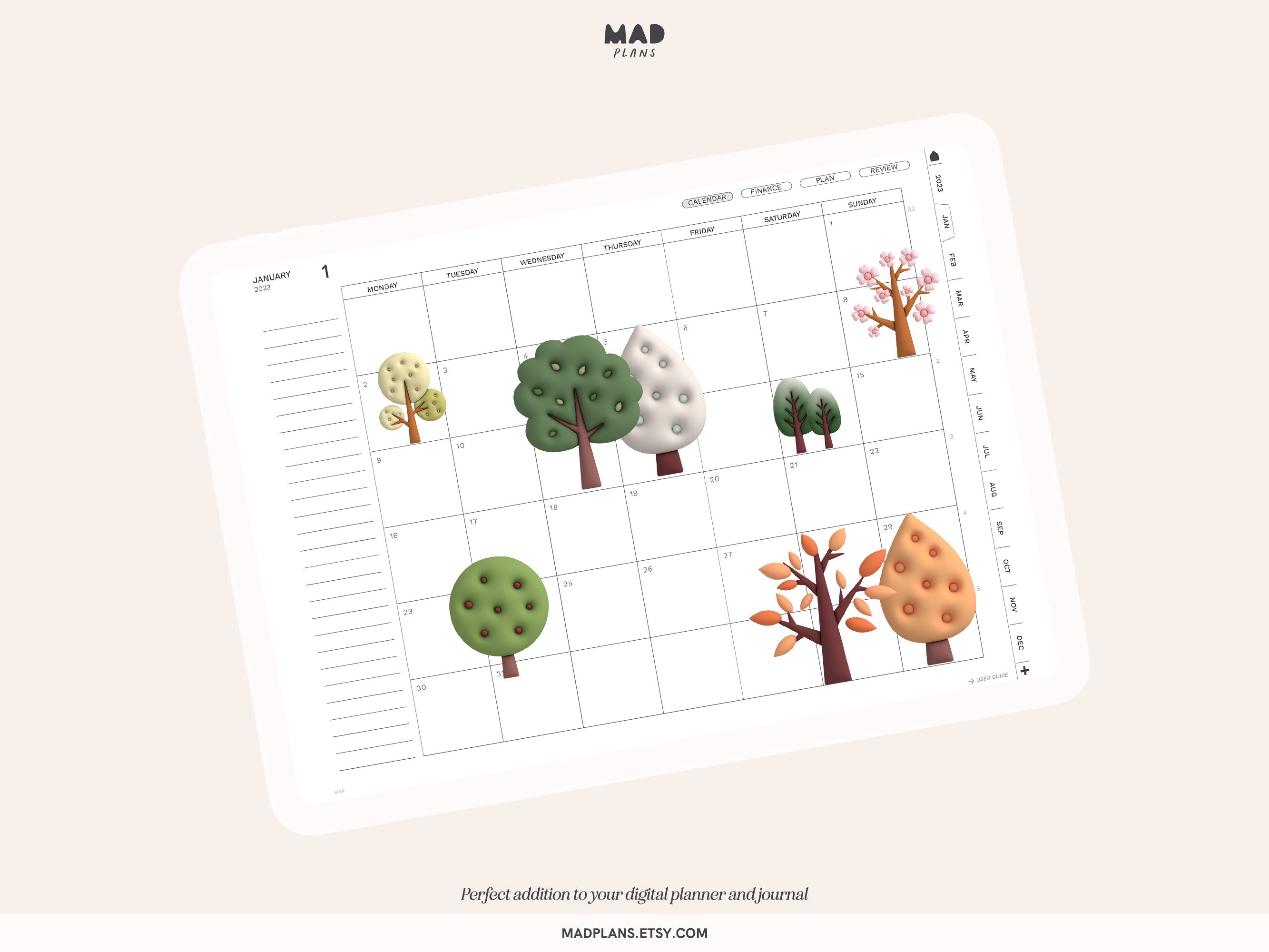 Tree Deco - 3D Digital Planner Stickers - Planning Essential Goodnotes ...