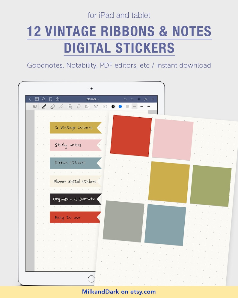 Digital Sticky Notes and Ribbons Planner Stickers 12 Vintage - Etsy