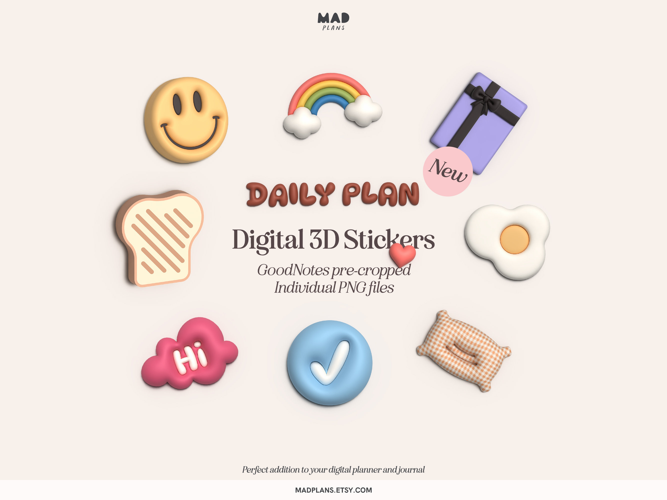 Daily Plan - 3D Digital Planner Stickers - Planning Essential Goodnotes ...