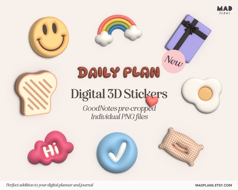 Daily Plan 3D Digital Planner Stickers Planning Essential - Etsy