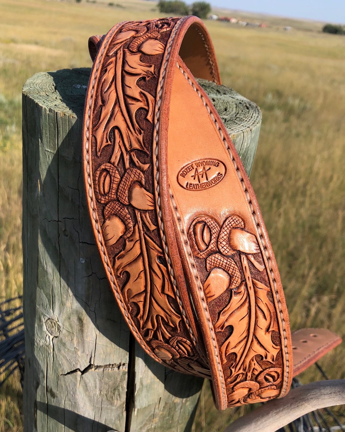 Oak Leaf and acorn leather belt. | Etsy