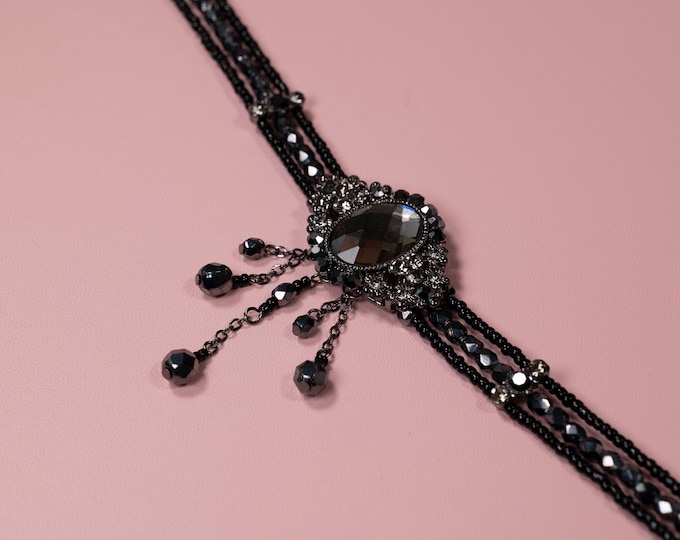 Dark Shadow, Black Jewelry Necklace, Handmade Choker Necklace, Black ...