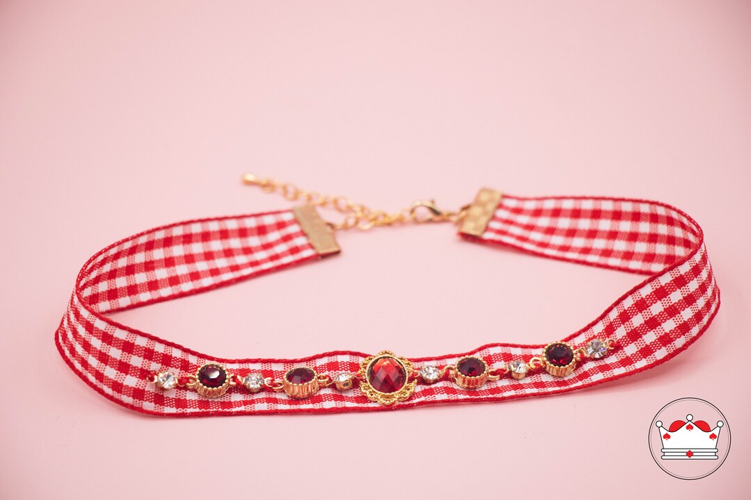 Check Queen, Cute Red Check Choker, Red Necklace, Vintage Style Jewelry ...