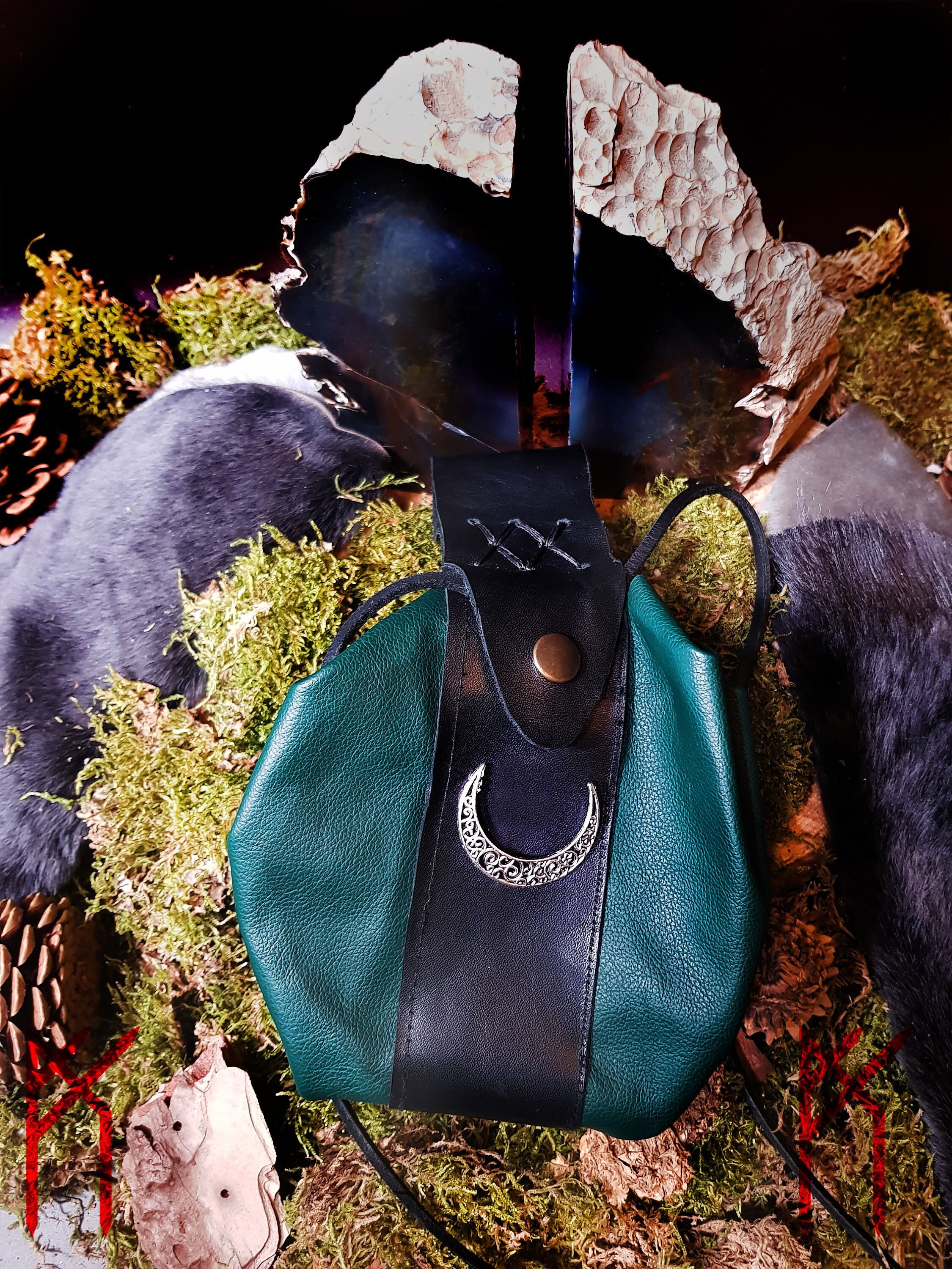 Witchy GREEN Leather Belt Pouch Bag. Pagan Witch Viking | Etsy