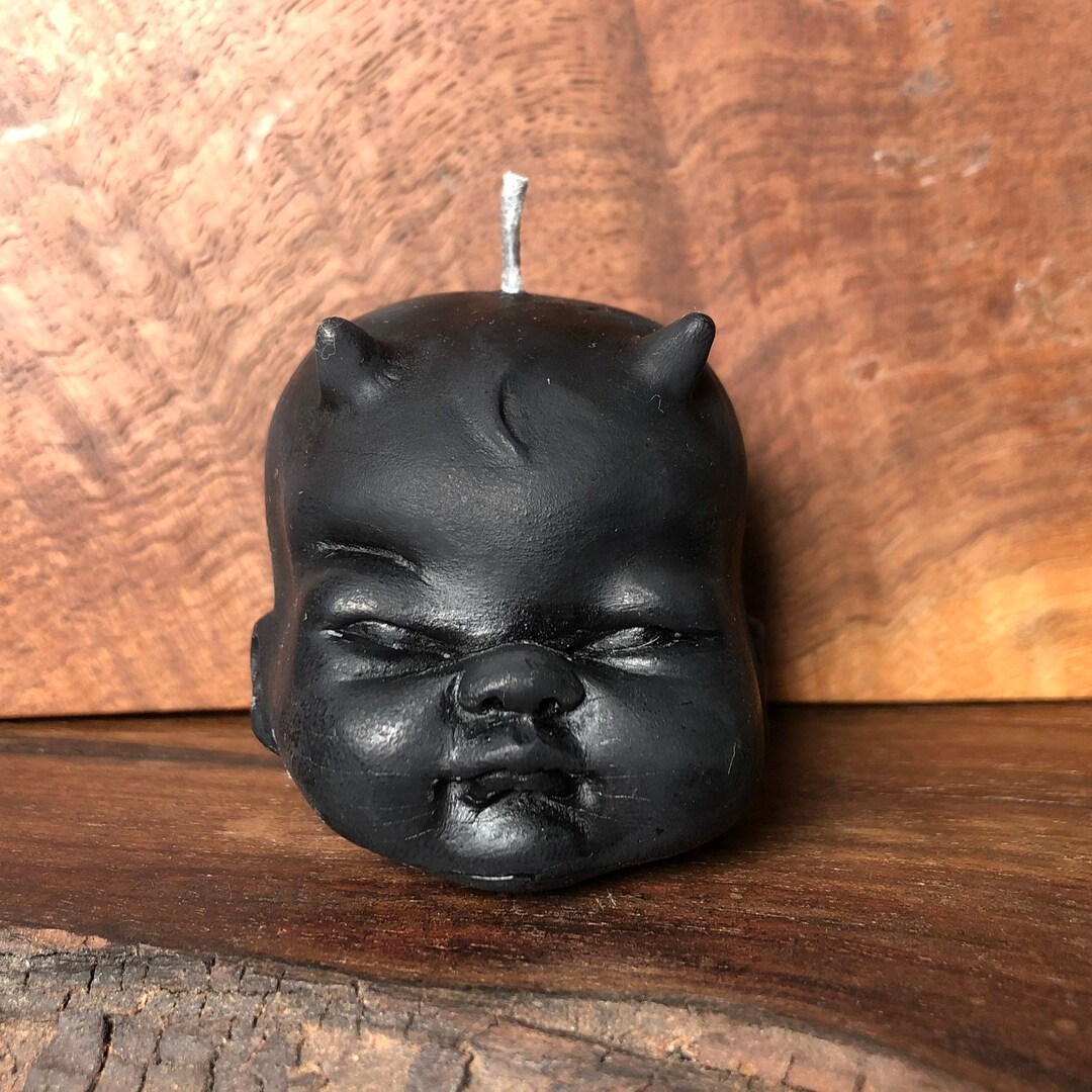Baby Devil Head in Black Baby Head With Horns 100% Pure - Etsy