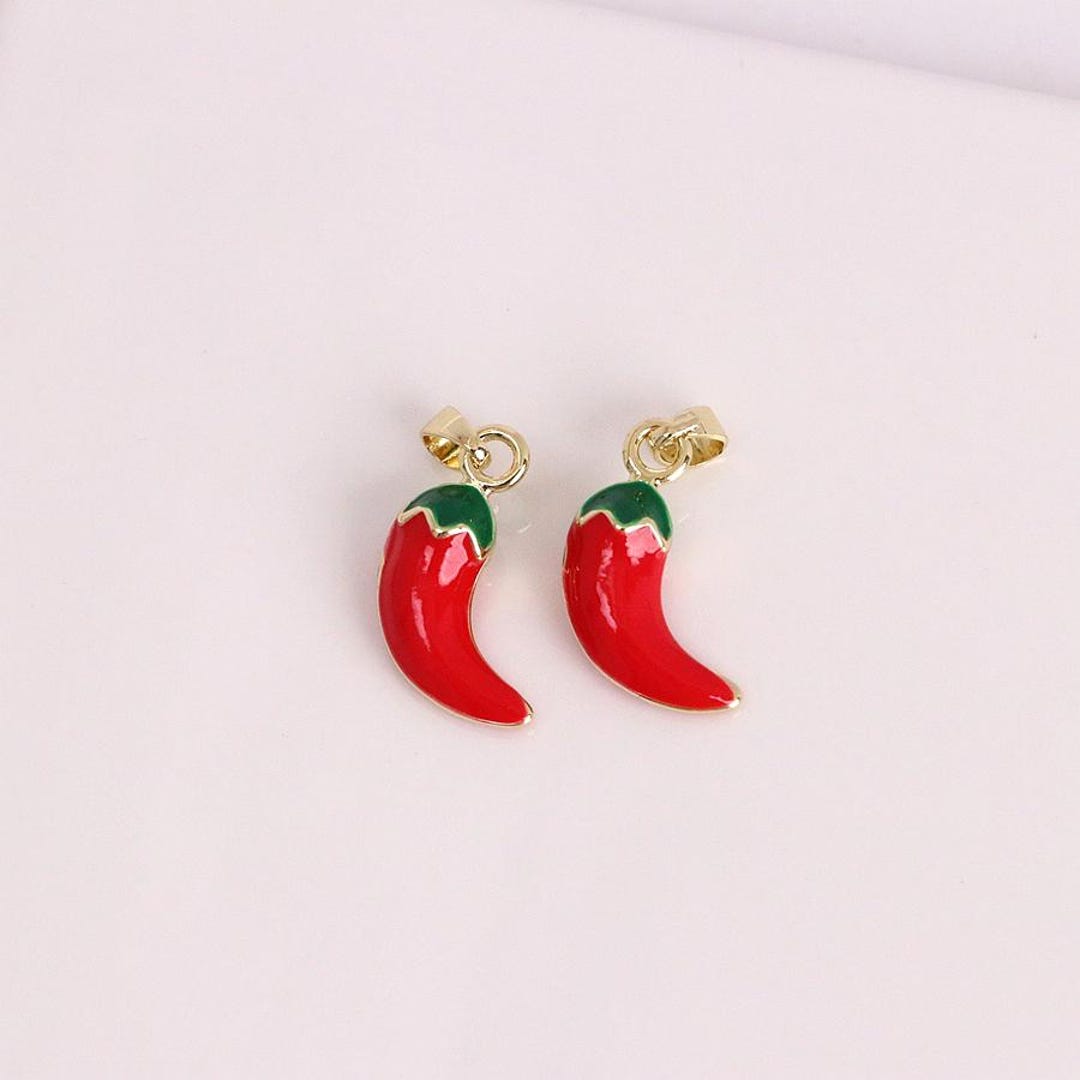 3pcs Red Chili Charms,18k Gold Filled Enamel Chili Pendant, Enamel ...