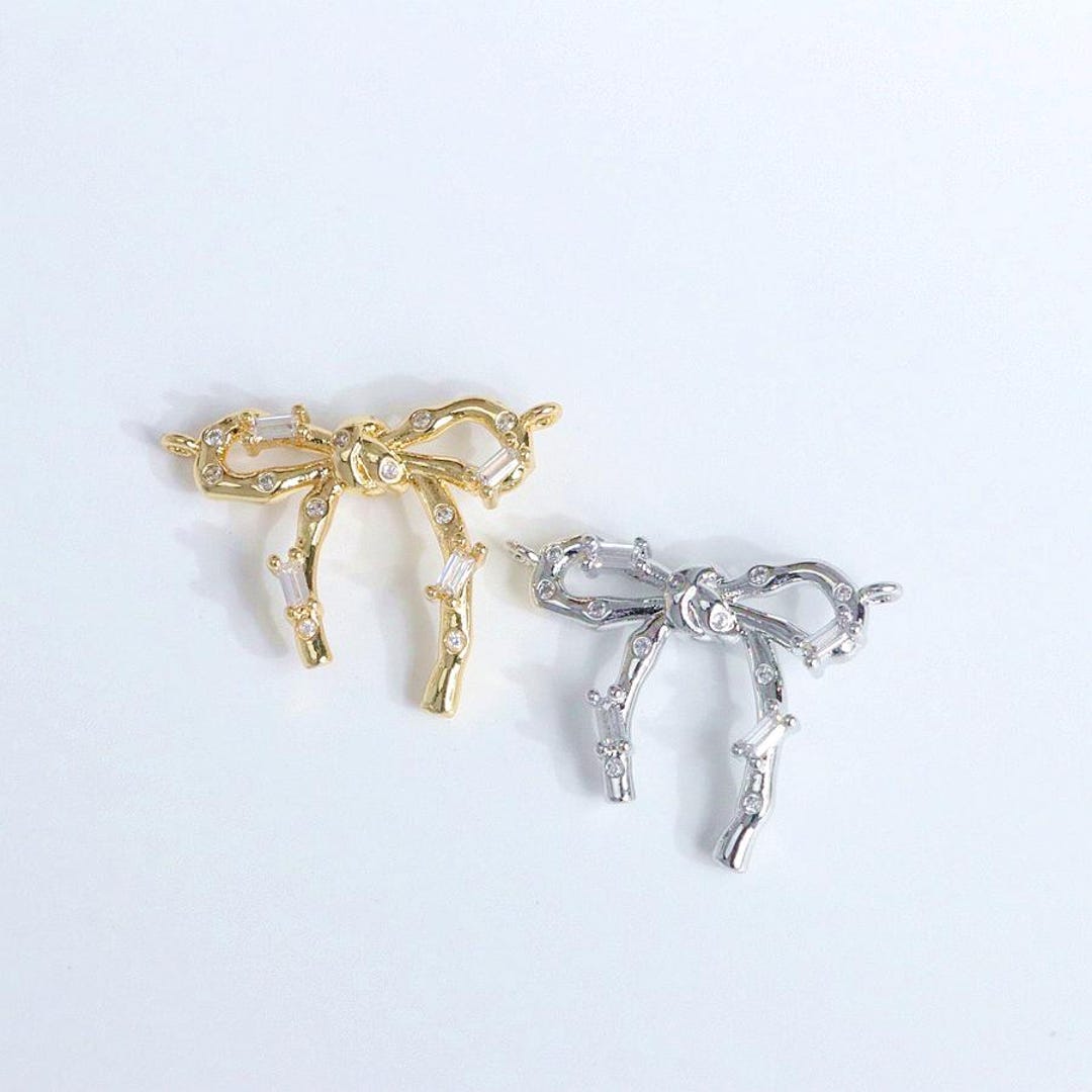 1pcs Bow Connector,18k Gold Plating Zircon Bow Tie Connector,knot ...