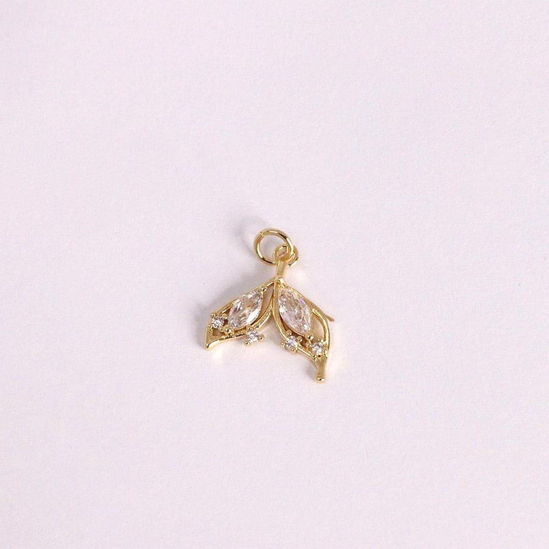 3pcs Fishtail Pendant,18k Gold Plating Zircon Whale Tail Charm,marine ...
