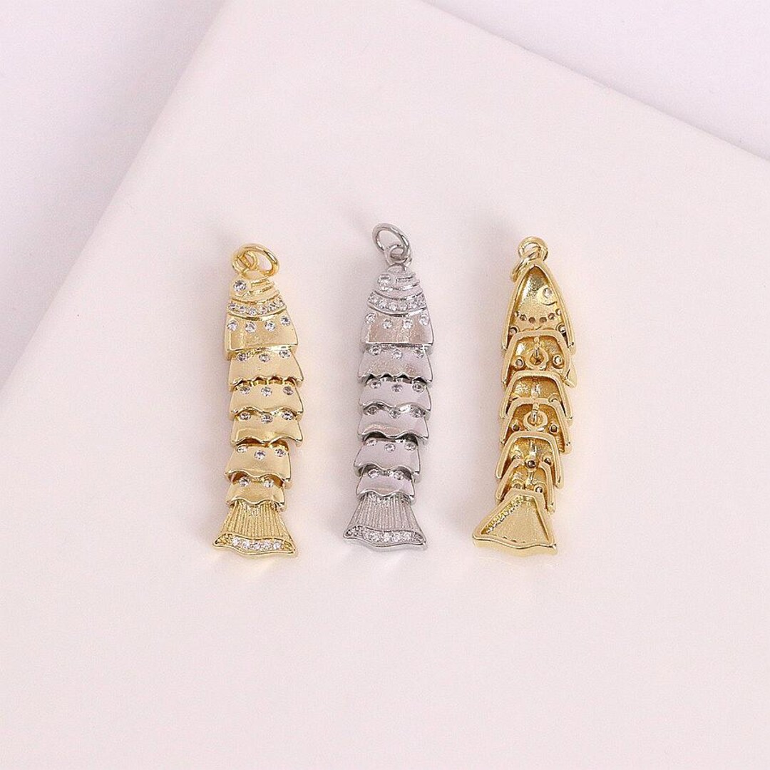 3pcs 18K Gold Zircon Movable 3D Articulated Fish Pendant,gold Fish ...