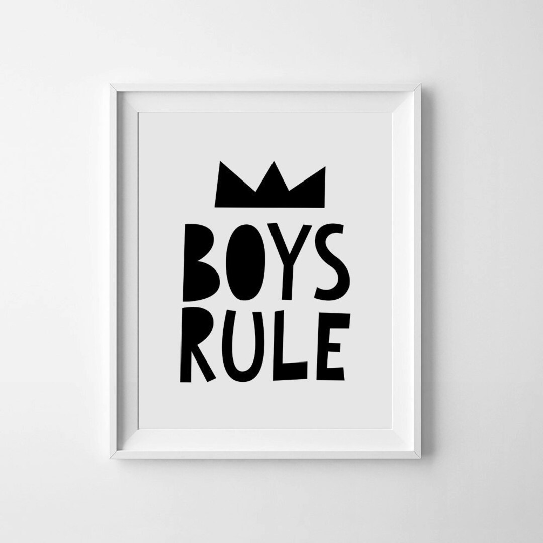 Boys Rule Print, Boys Wall Art, Black and White Nursery Print Boy ...