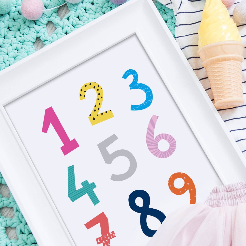 Numbers print number printable art nursery print Mini | Etsy