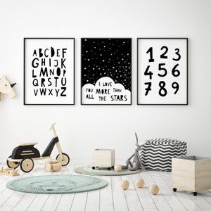 Kids Wall Decor, Black and White Kids Art, Scandinavian Nursery Prints ...