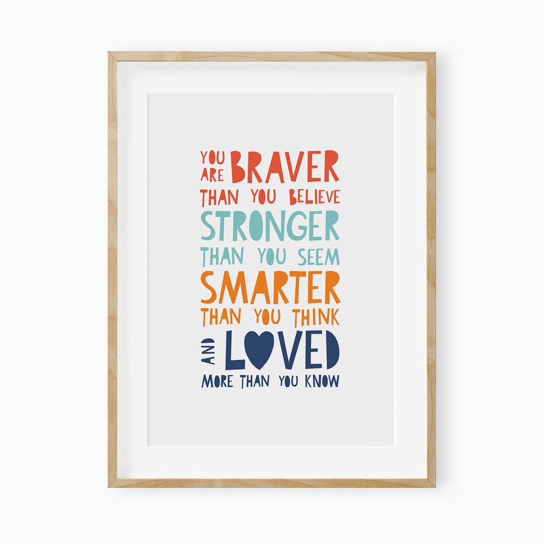 You Are Braver Than You Believe Nursery Wall Art, Kids Room Decor, Kids ...