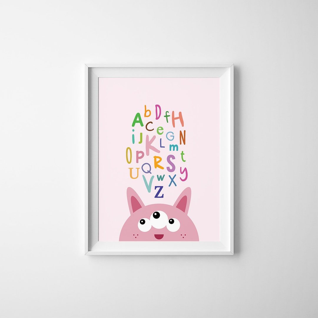 Monster Print, Pink Alphabet Nursery Decor Monster, Monster Printable ...