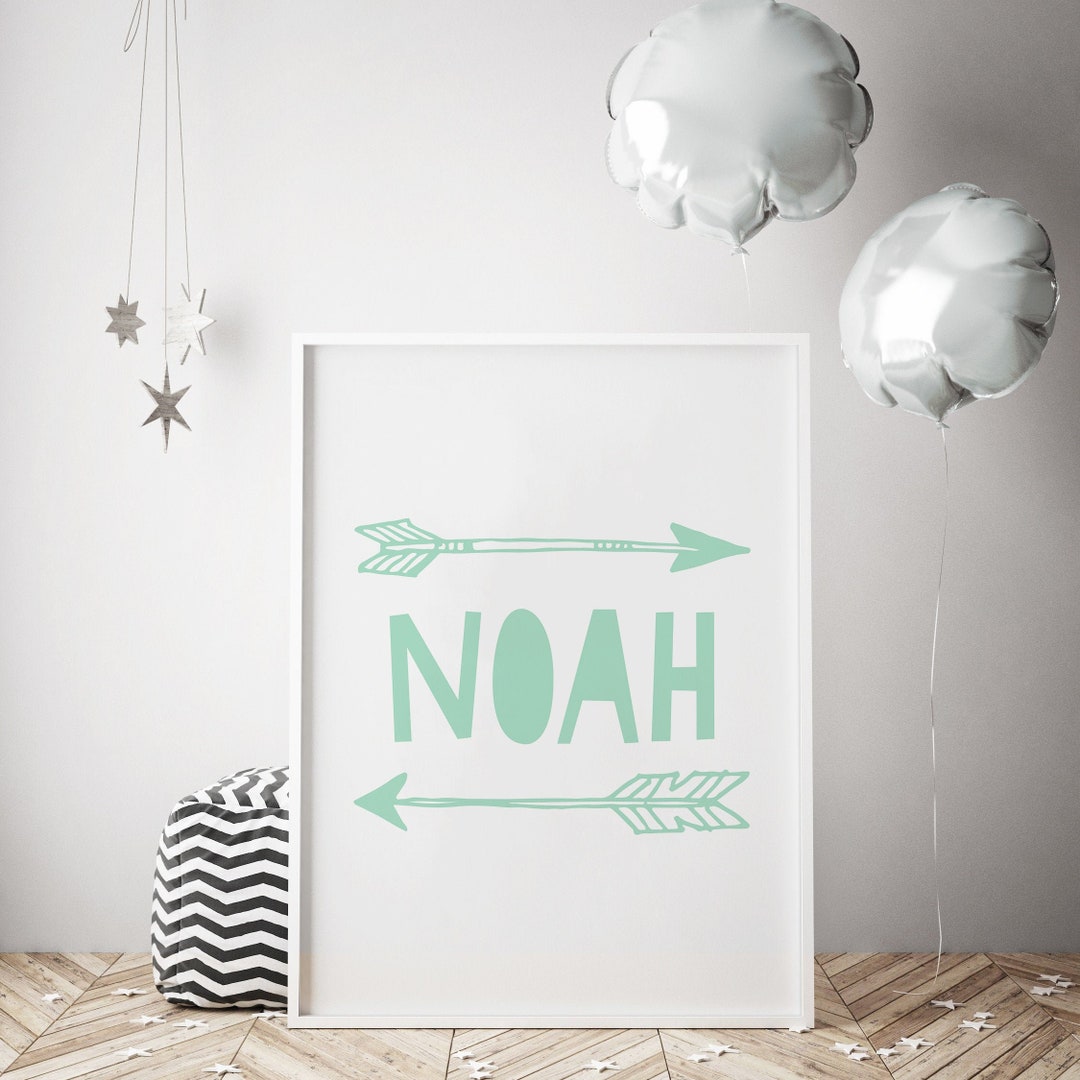 New Baby Poster, Personalised Name Print, Green Nursery Decor, Baby Boy ...