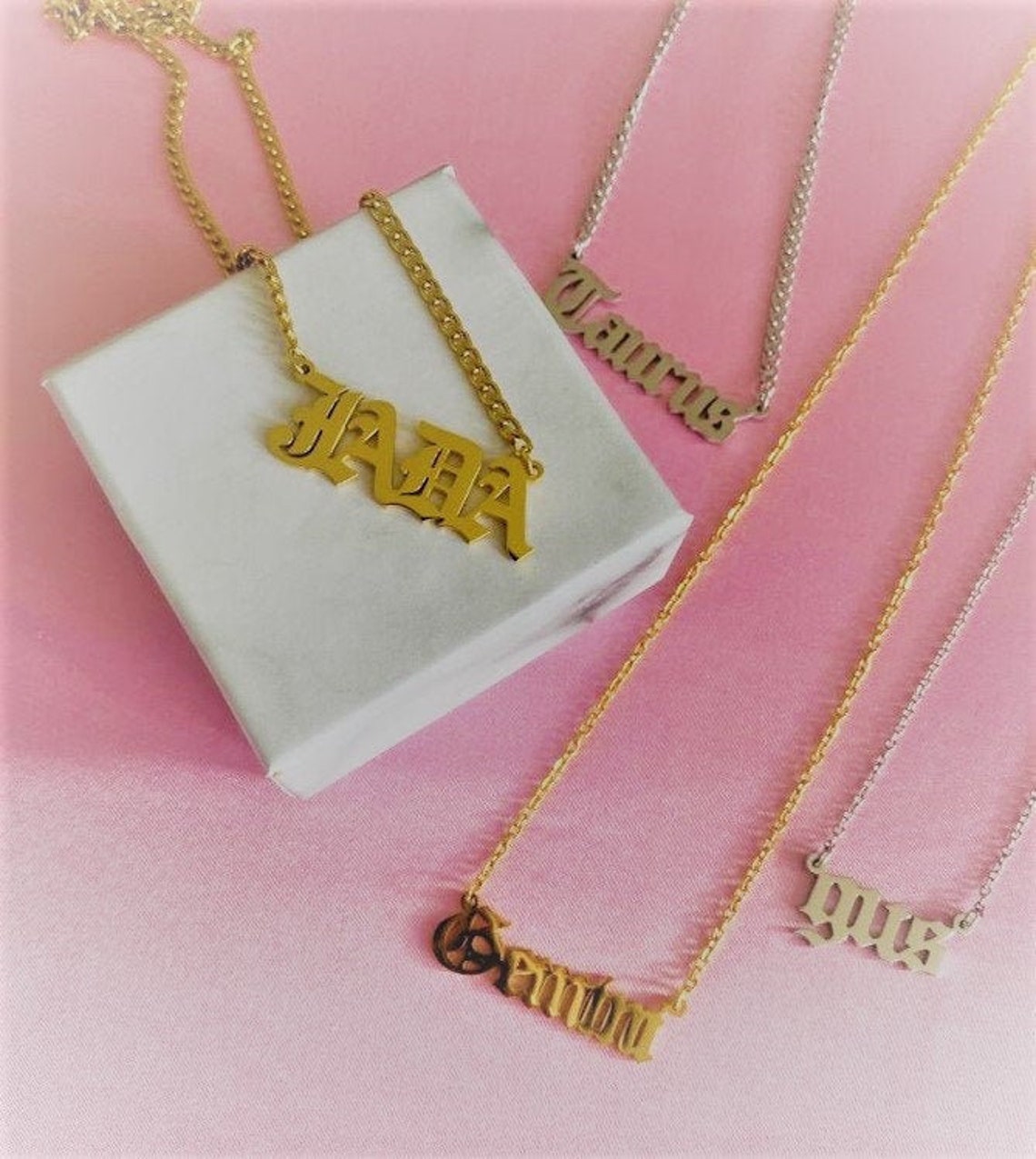 Custom Name Necklace Chunky Curb Chain Old English Necklace | Etsy