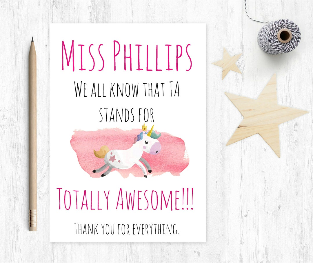 Personalized Teacher Thank You Card: Unicorn TA Design - Etsy