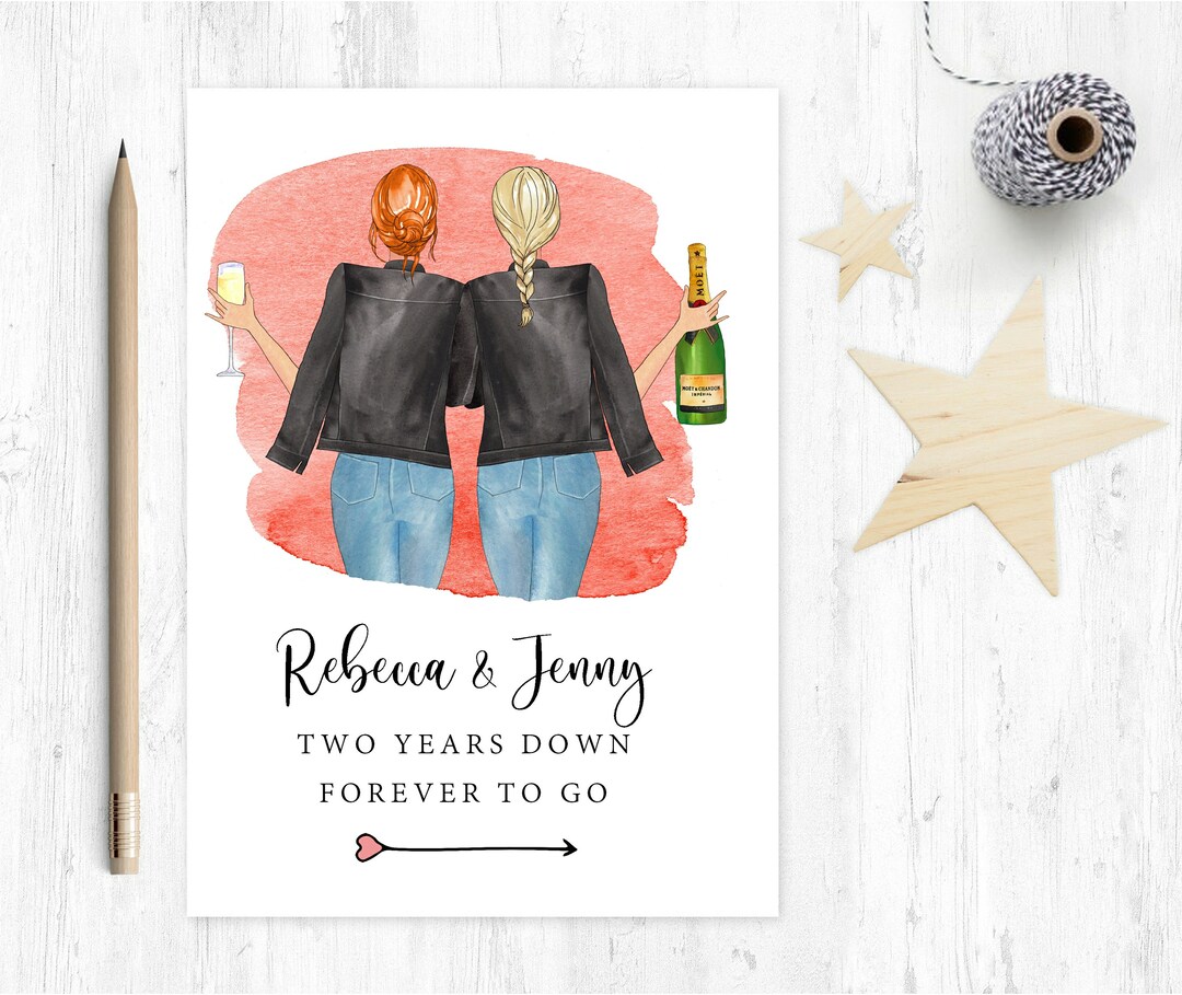 2nd Anniversary Card Personalised 2 Years Down Forever to Go - Etsy