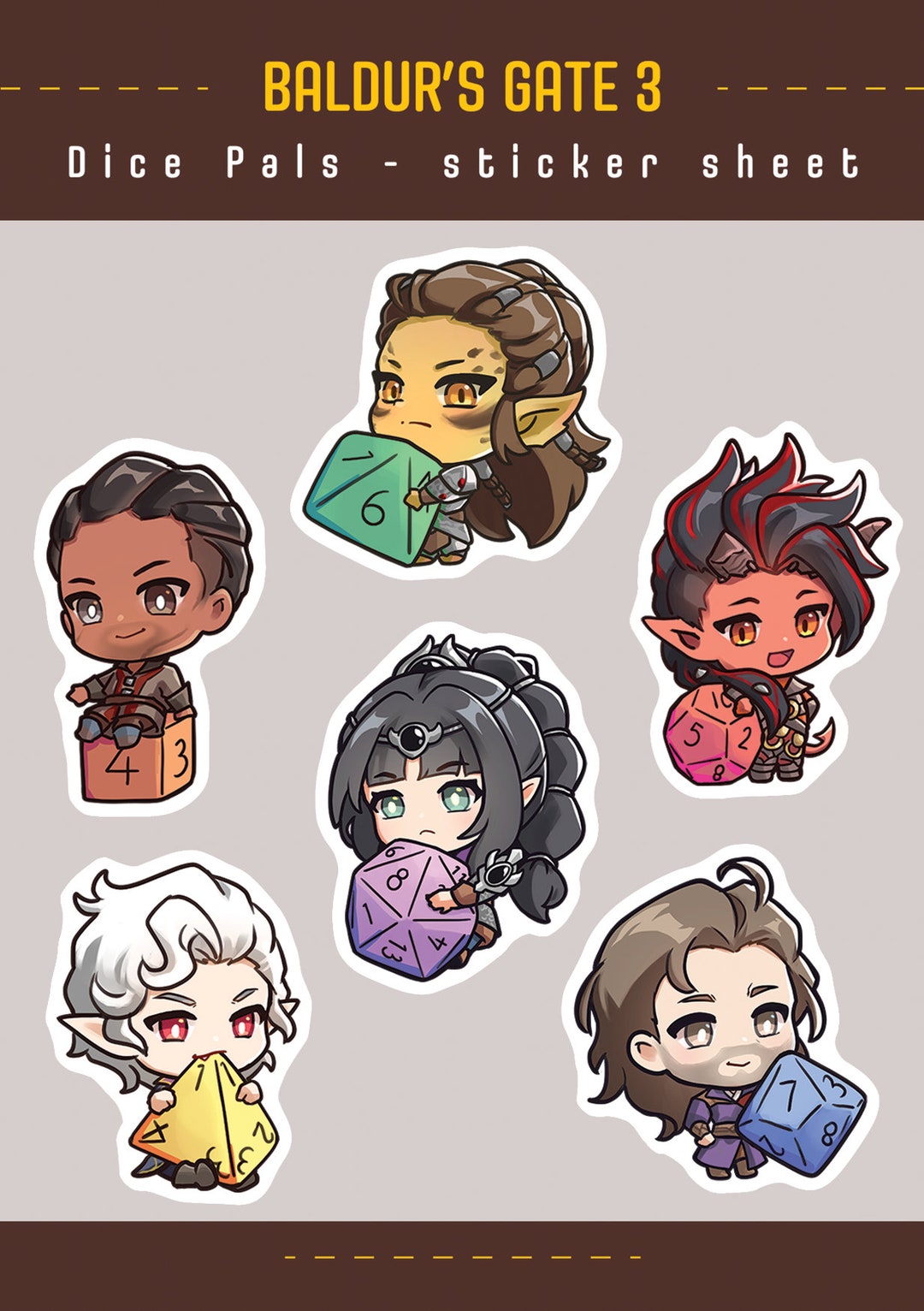 Baldur's Gate 3 Sticker Sheet, Planner Stickers, Cute Accessories, Dice ...