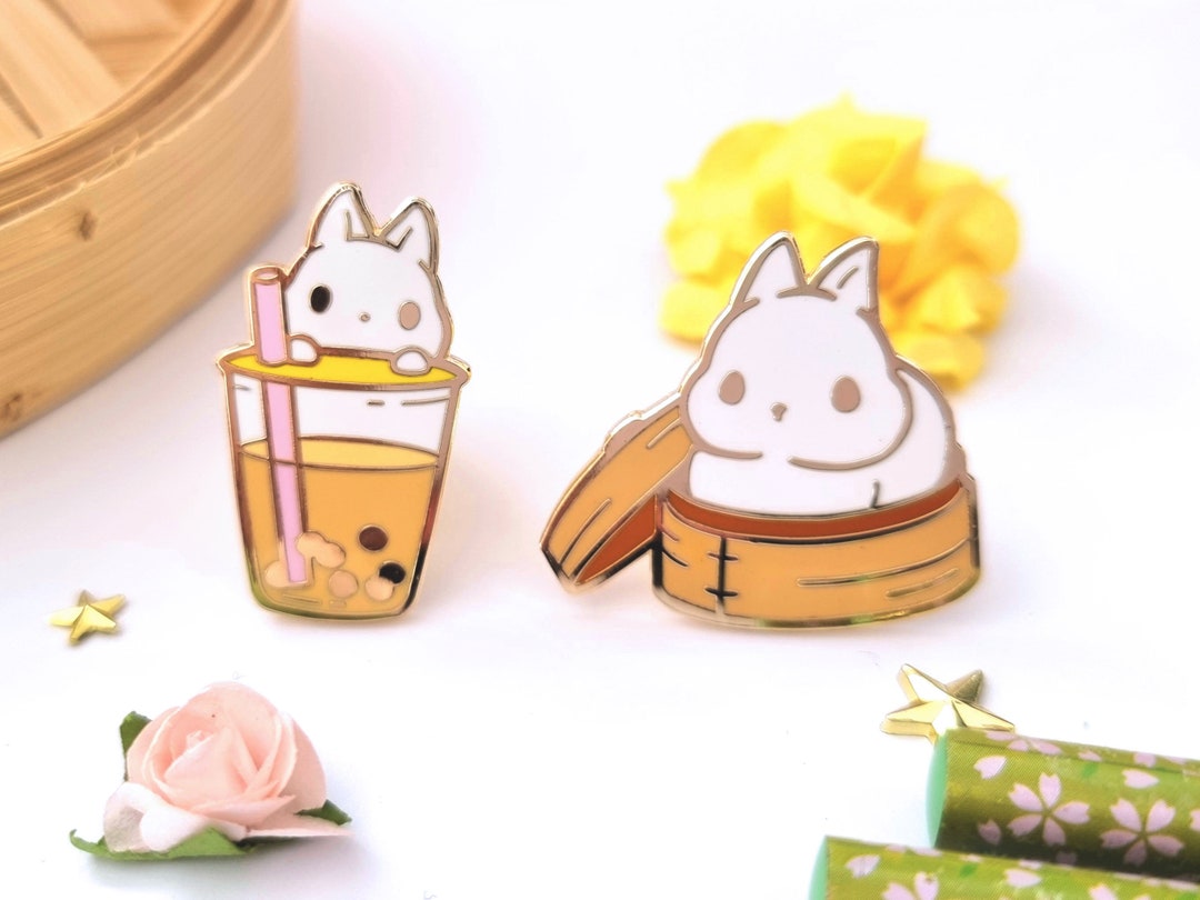 Cute Food Bunny Enamel Pin - Dim Sum Bunny, Milk Tea Bunny - Etsy
