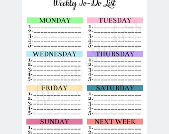 Printable Simple Weekly To-do List Excel Spreadsheet - Etsy