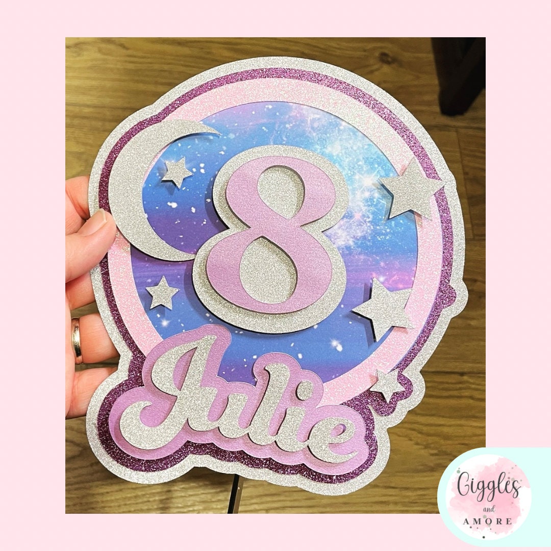 Personalised Cake Topper Galaxy Space Theme Your Choice of Wording and ...