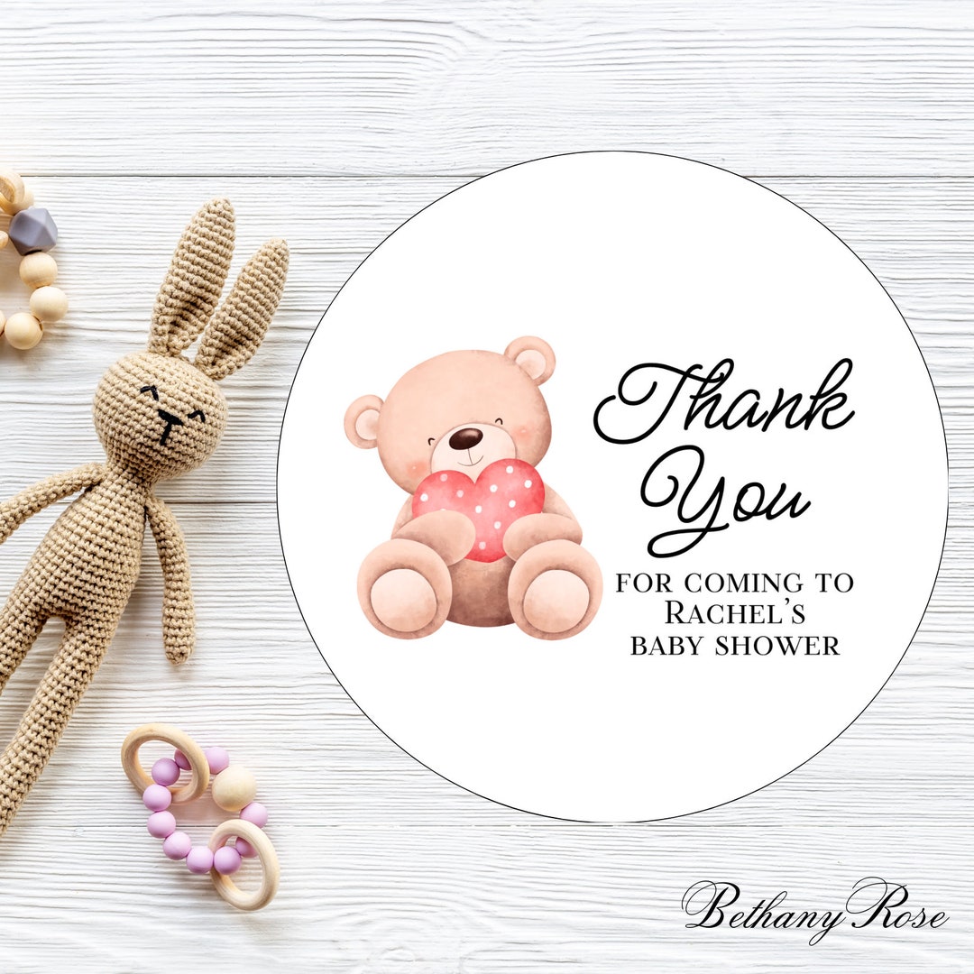 Personalised Baby Shower Stickers, Party, Floral Thank You for Coming ...