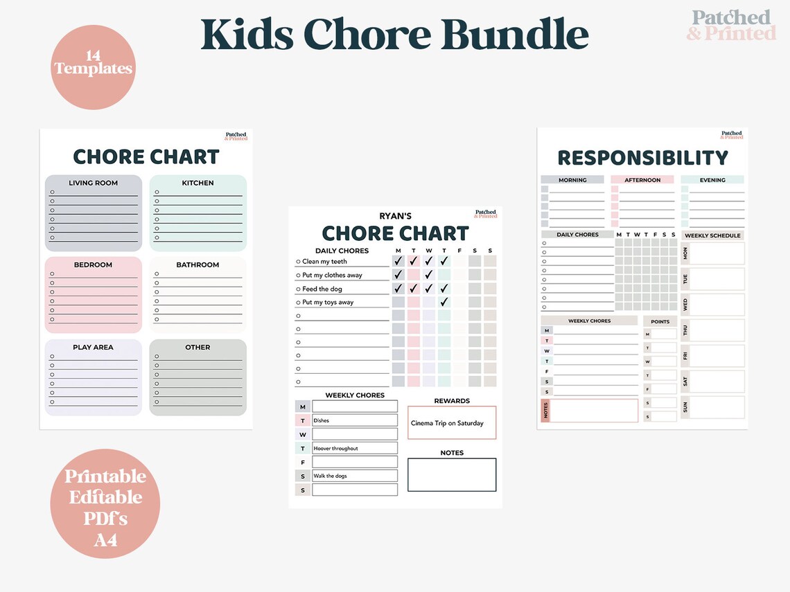 Kids Chore Charts Editable and Printable Reward Allowance - Etsy