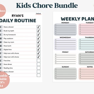 Kids Chore Charts, Editable and Printable, Reward, Allowance, Screen ...