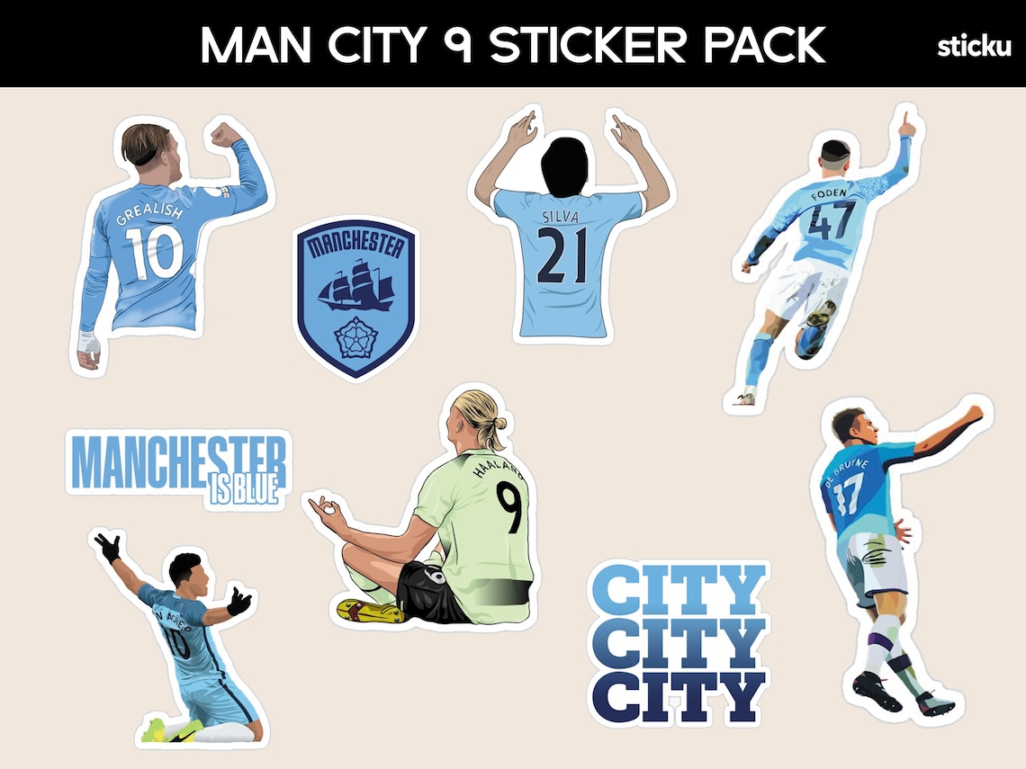 25% OFF Manchester City Sticker Pack, 9 Pack of City Stickers, Haaland ...