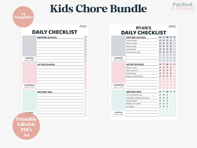 Kids Chore Charts Editable and Printable Reward Allowance - Etsy