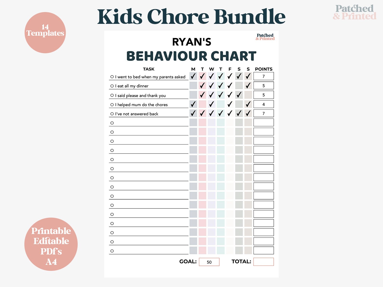 Kids Chore Charts Editable and Printable Reward Allowance - Etsy